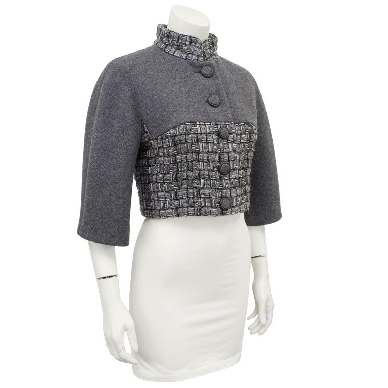 2000s Chanel Grey Flannel Cropped Jacket For Sale at 1stDibs | chanel ...
