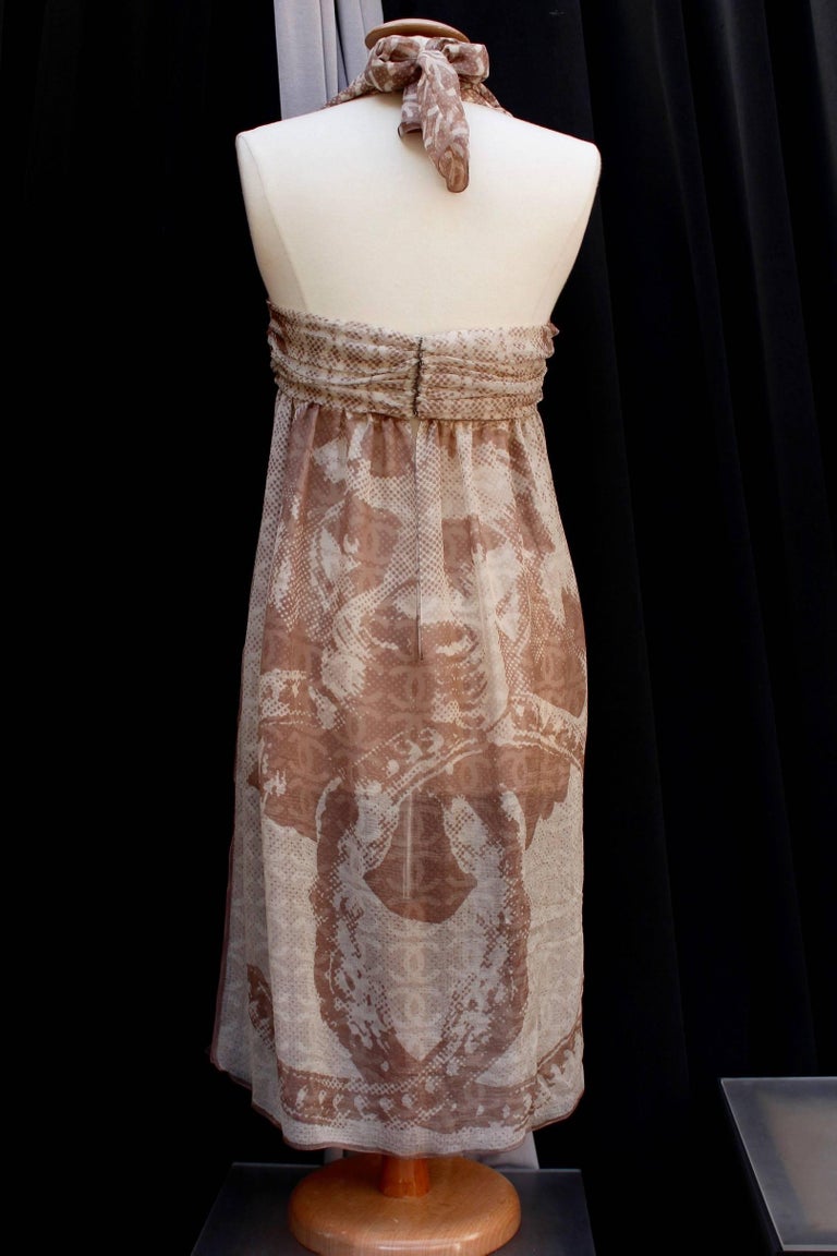 2000s Chanel silk chiffon summer dress in brown and beige colors For ...