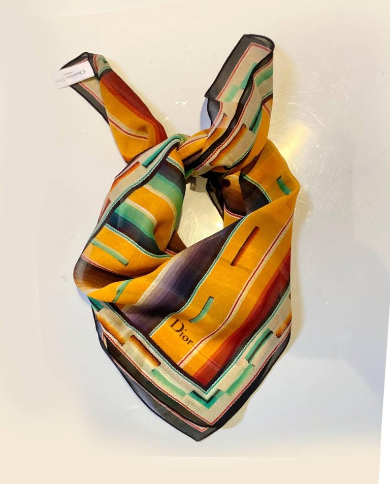 2000s Christian Dior Aztec Tribal Multicolor Crepe Silk Scarf For Sale ...