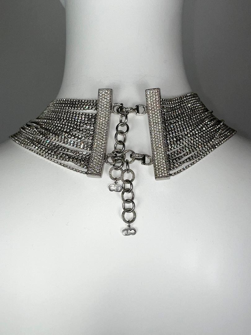2000's Christian Dior by John Galliano Large Silver Crystal Choker Necklace For Sale at 1stDibs