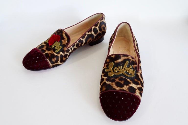 2000s Christian Louboutin "I Love My Loubies" Leopard Print Loafers at ...