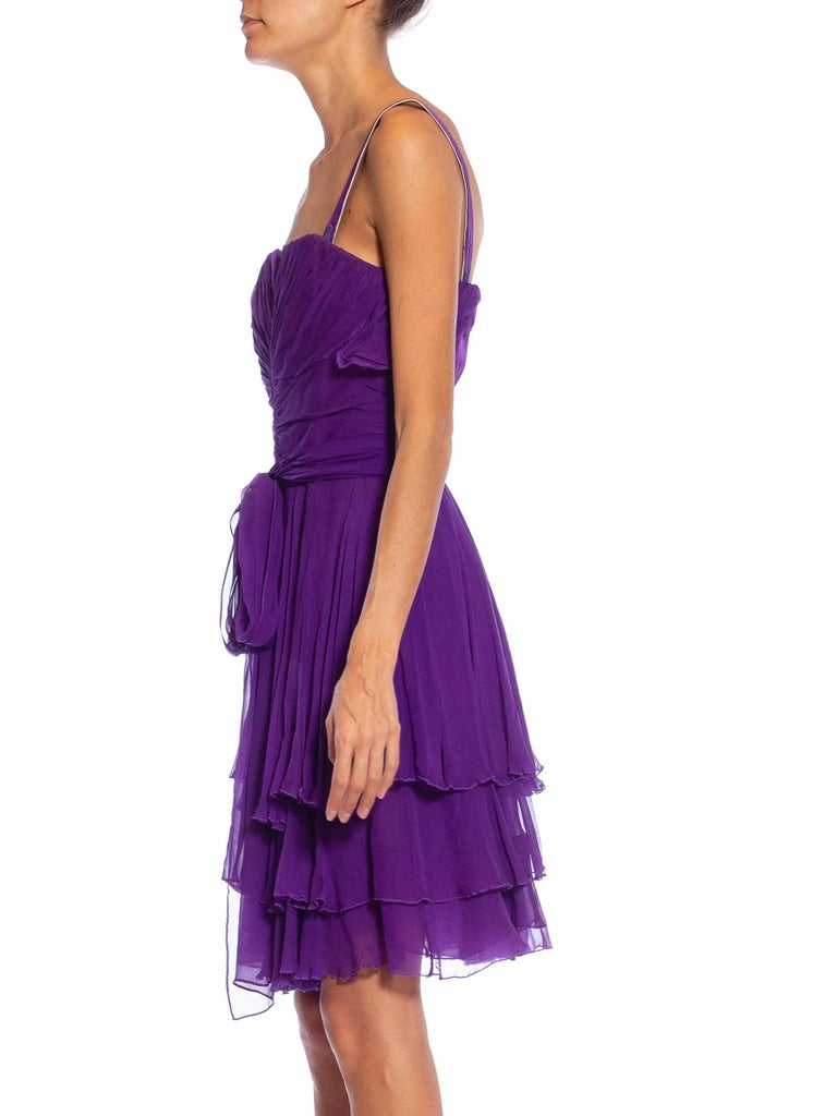 2000S Purple Silk Pleated and Draped Cocktail Dress For Sale at 1stDibs