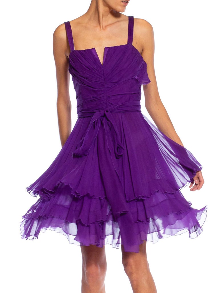2000S Purple Silk Pleated and Draped Cocktail Dress For Sale at 1stDibs