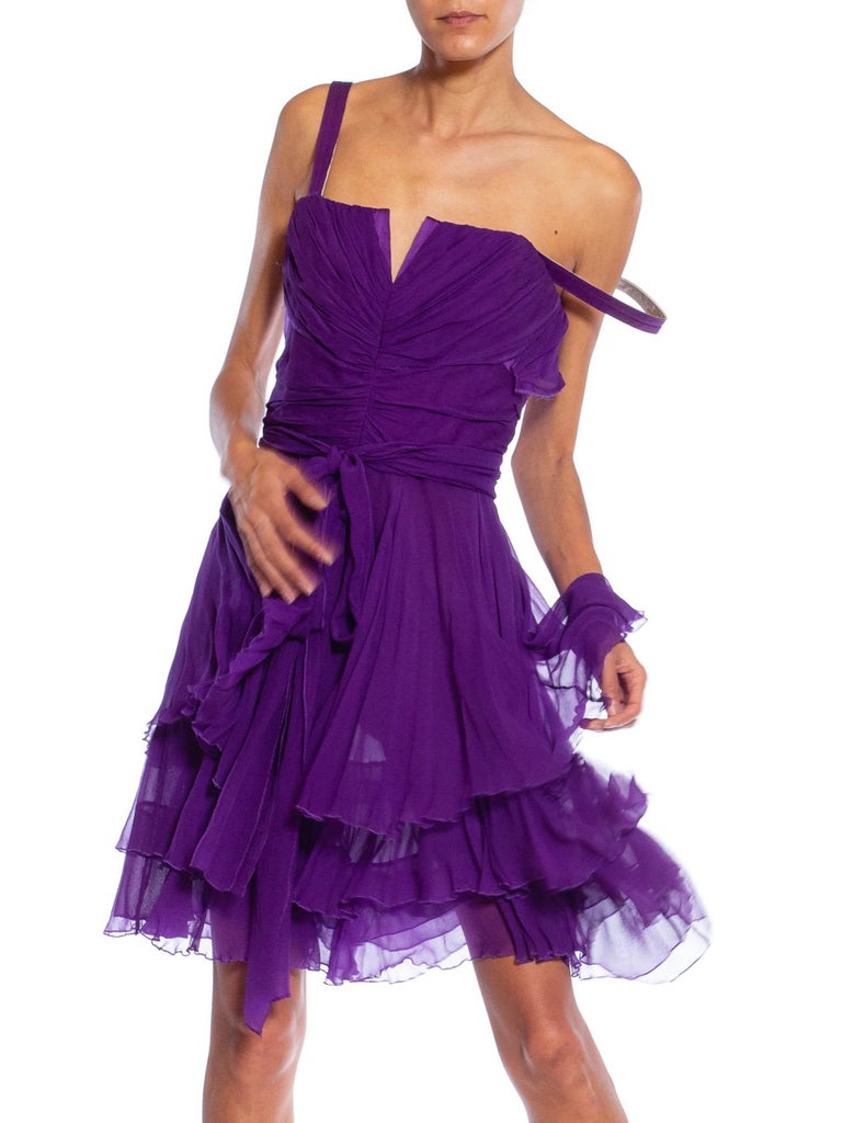 2000S Purple Silk Pleated and Draped Cocktail Dress For Sale at 1stDibs