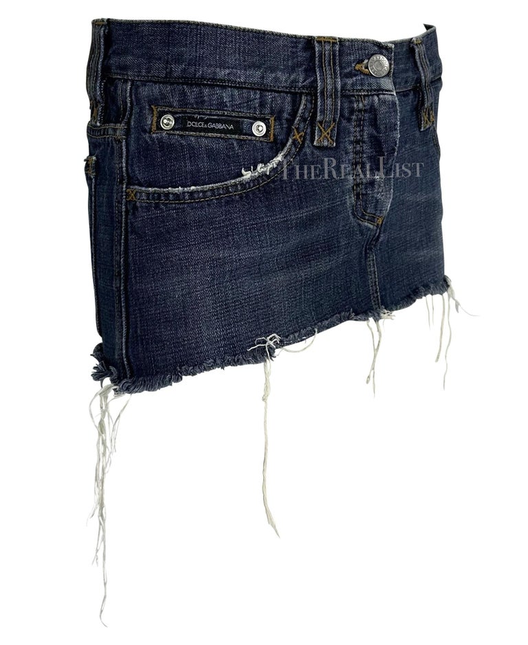 2000s Dolce and Gabbana Distressed Super Mini Denim Logo Skirt For Sale ...