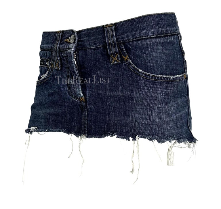 2000s Dolce and Gabbana Distressed Super Mini Denim Logo Skirt For Sale ...
