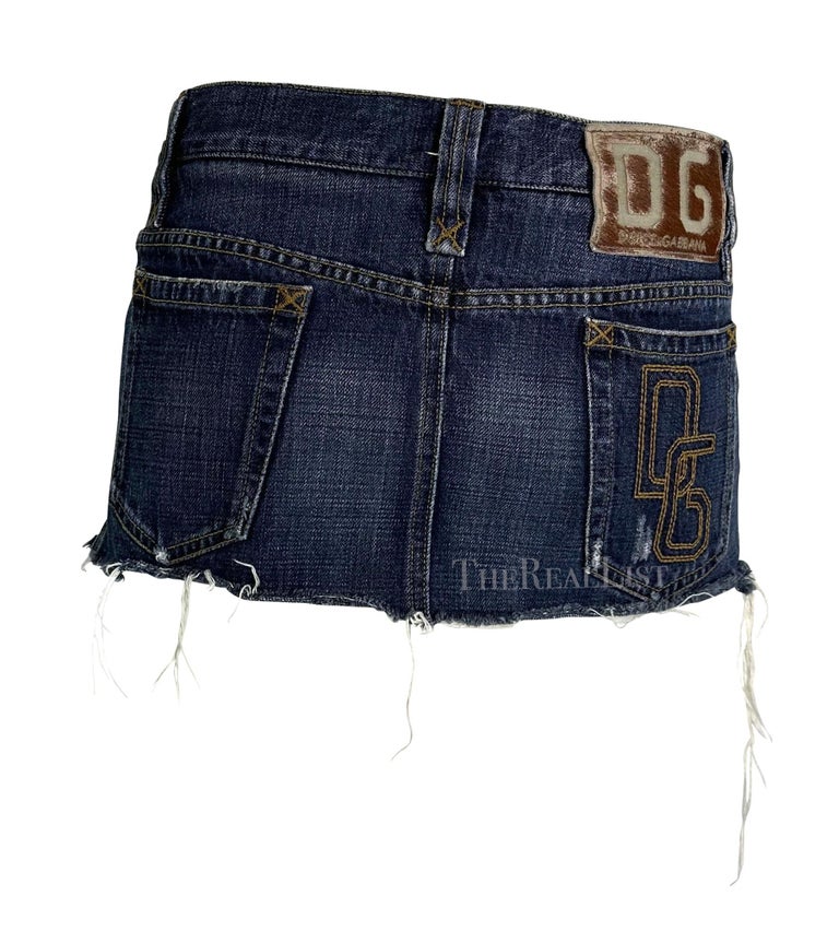 2000s Dolce and Gabbana Distressed Super Mini Denim Logo Skirt For Sale ...