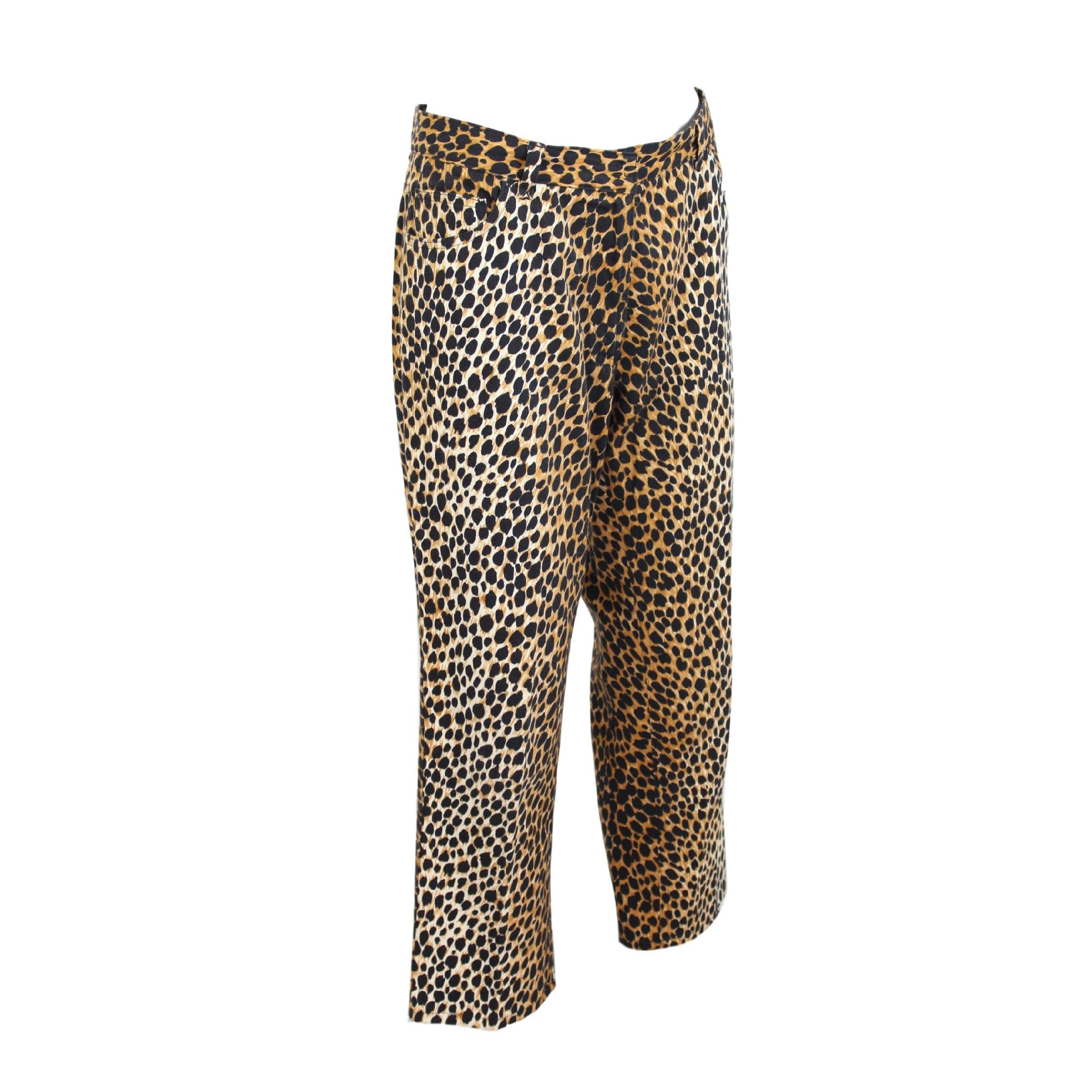 2000s Dolce And Gabbana Brown Black Cotton Leopard Print Spotted Capri