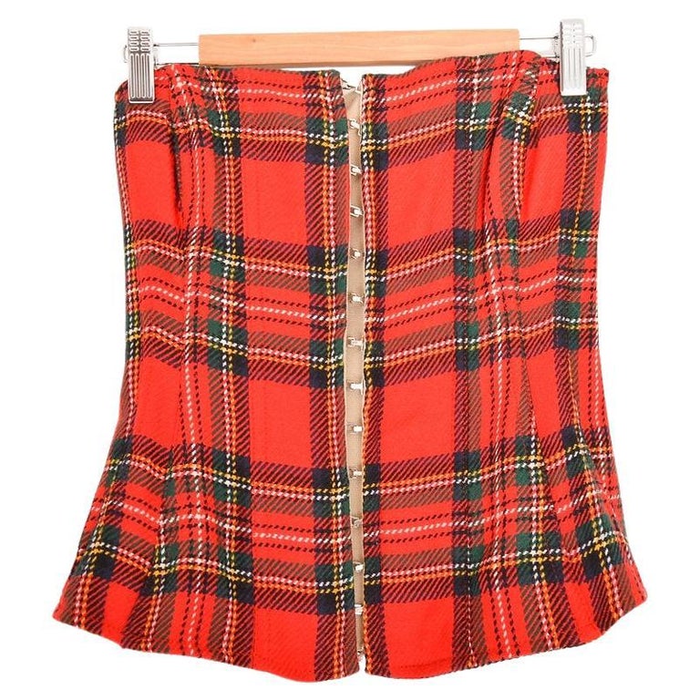2000s Dolce And Gabbana Red Tartan Y2k Punk Corset Bustier For Sale At