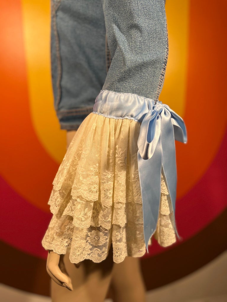 2000's DOLCE and GABBANA Rococo Denim Jacket w/ Lace Angel Sleeves For ...