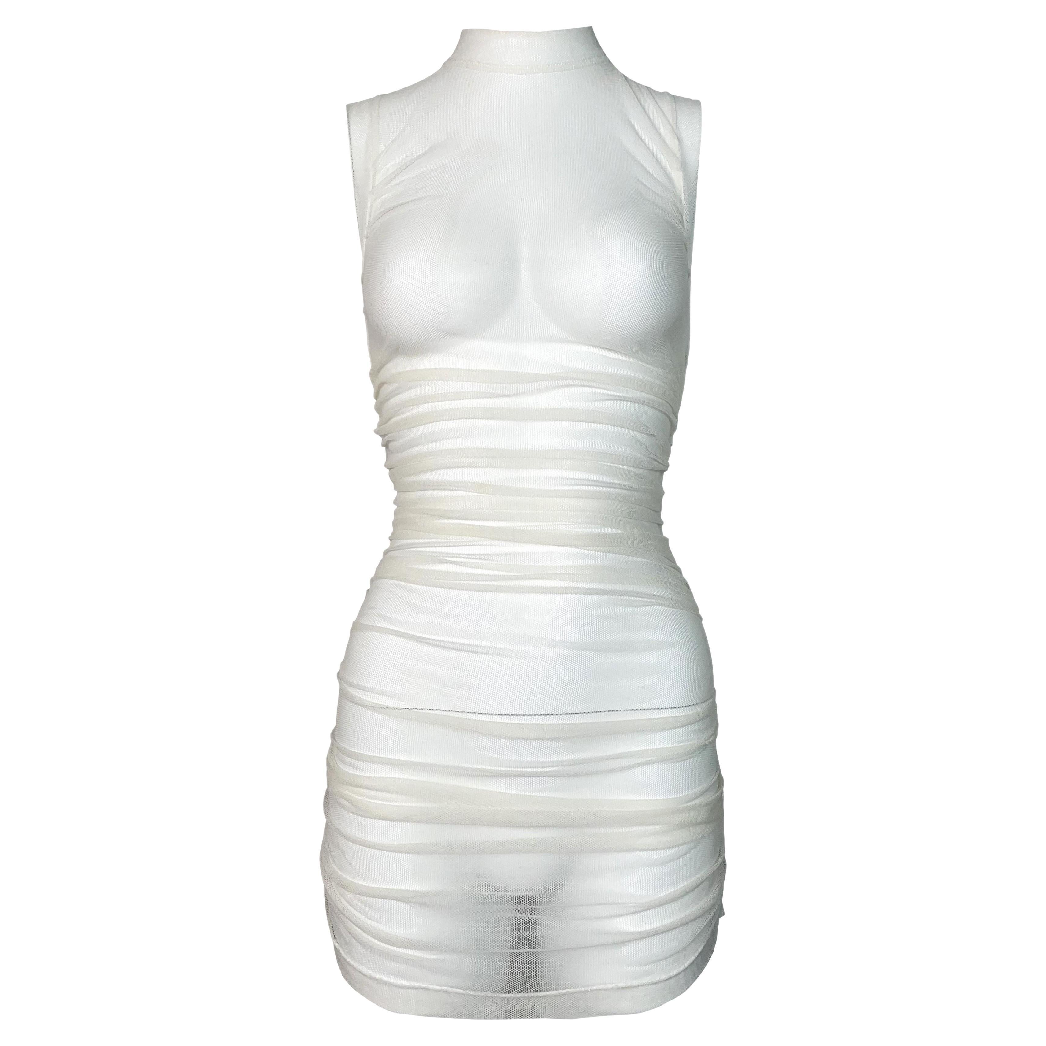 2000's Dolce and Gabbana Sheer Ivory Ruched Mesh Mini Dress For Sale at ...