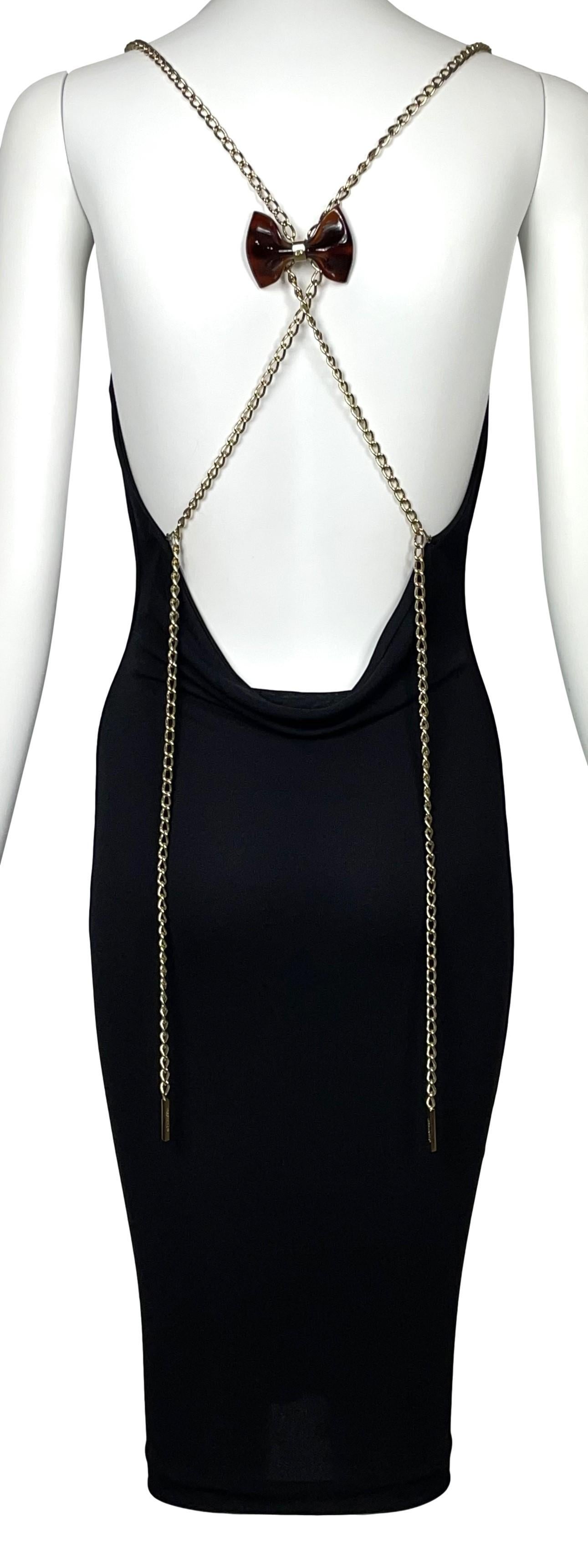 2000's Dsquared2 Plunging Black Bodycon Gold Chains and Bow Backless ...