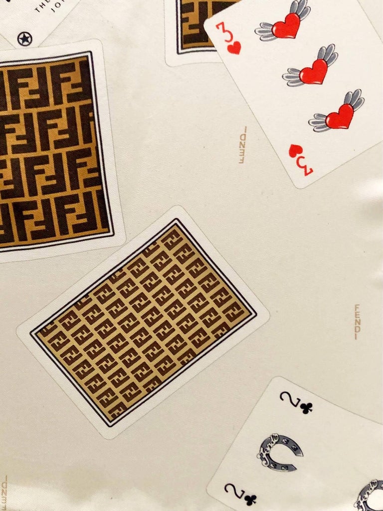 2000s Fendi Playcards Print Silk Large Babushka Scarf For Sale at 1stDibs