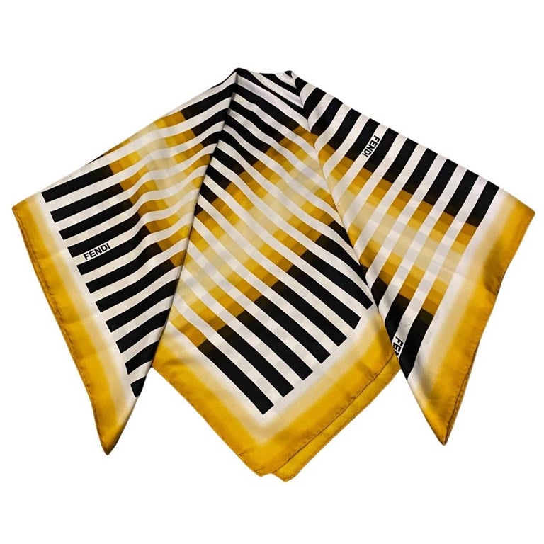 2000s Fendi Yellow Black and White Stripe Silk Scarf For Sale at 1stDibs