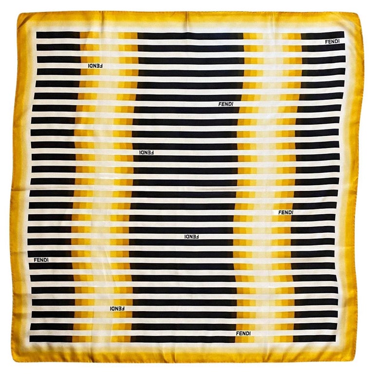 2000s Fendi Yellow Black and White Stripe Silk Scarf For Sale at 1stDibs
