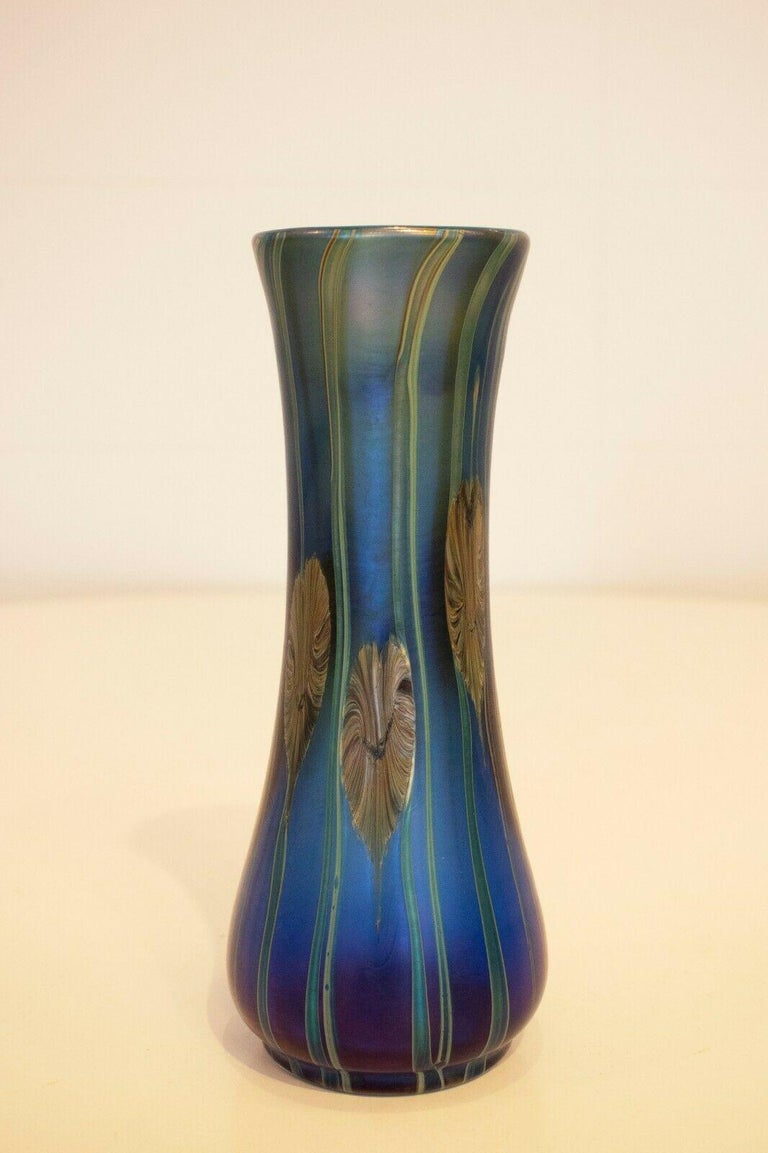 French Blue Studio Glass Vase with Intricate Patterned Detailing, 2000 ...
