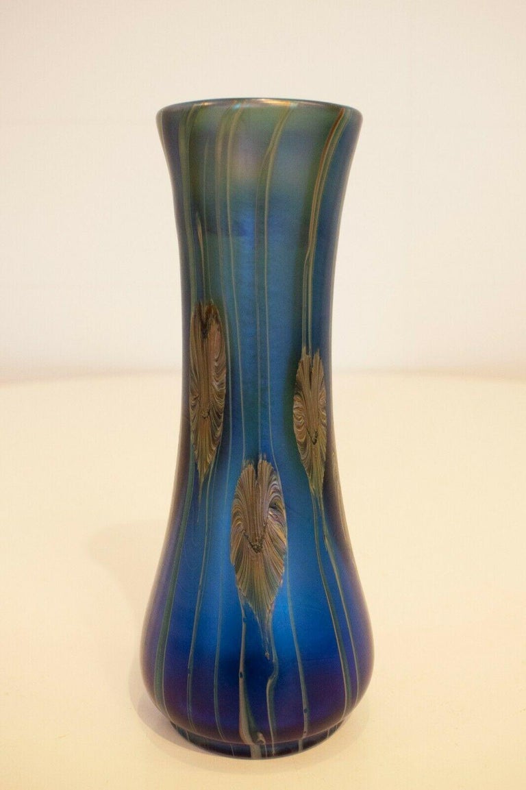 French Blue Studio Glass Vase with Intricate Patterned Detailing, 2000 ...