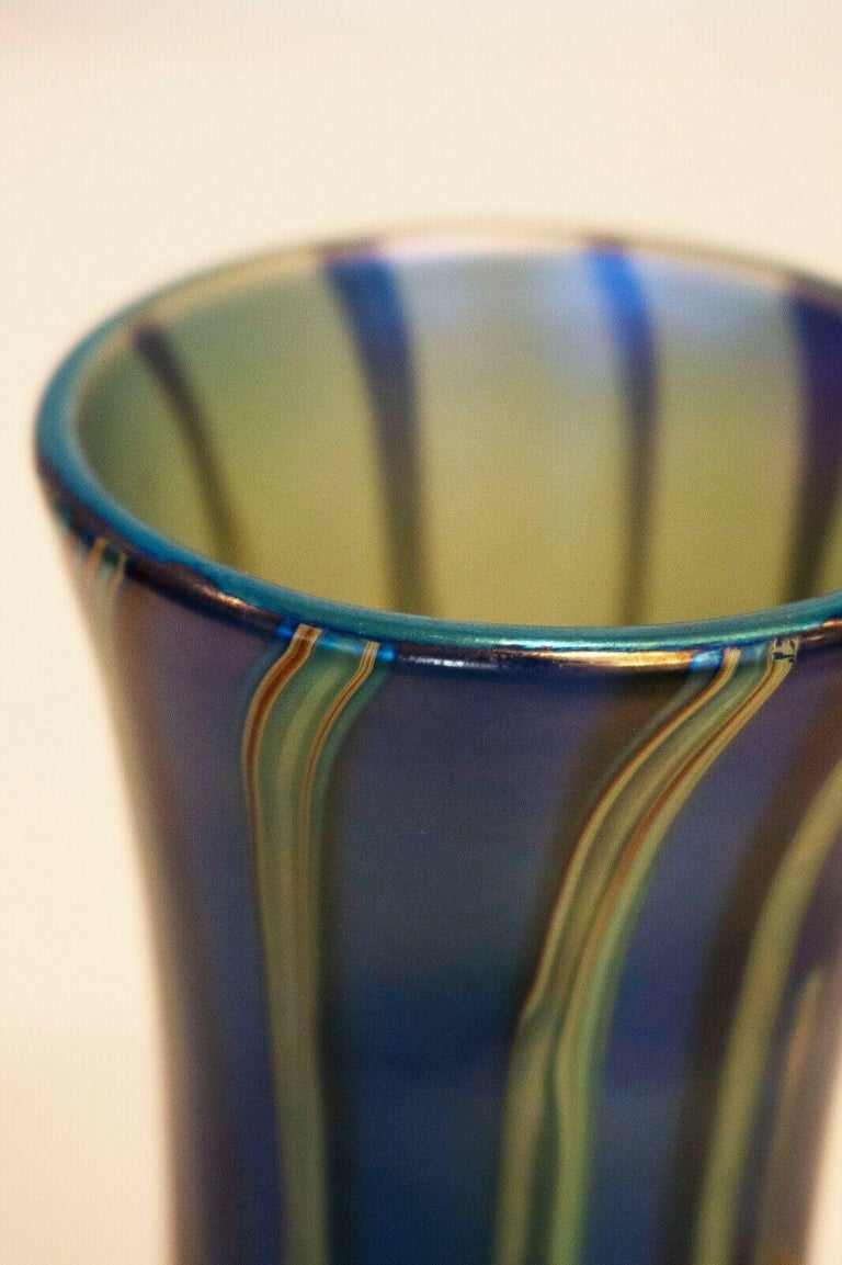 French Blue Studio Glass Vase with Intricate Patterned Detailing, 2000 ...