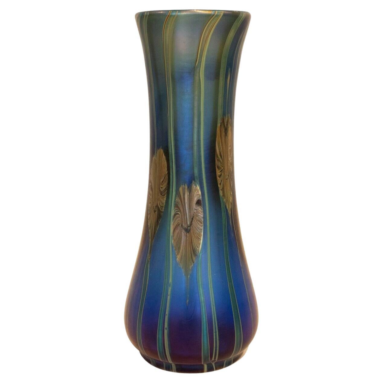 French Blue Studio Glass Vase with Intricate Patterned Detailing, 2000 ...