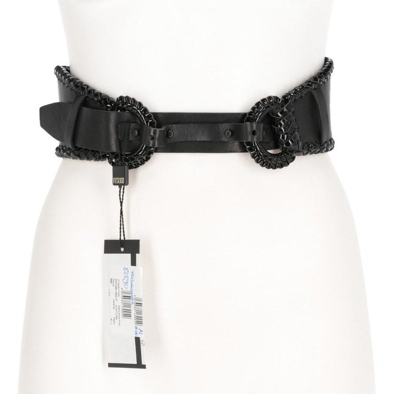 2000s Gianfranco Ferré black leather belt with black patent leather ...