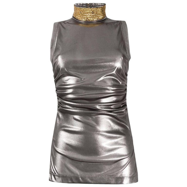 2000s Gianfranco Ferré Vintage Metallic Silver Top with Golden details ...
