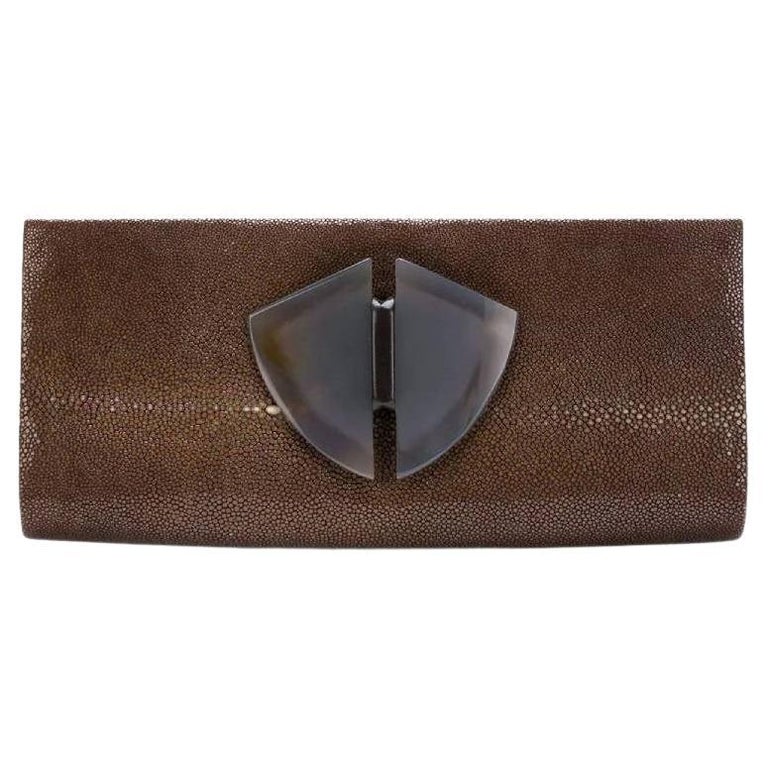 2000s Giorgio Armani Vintage brown Ray skin leather clutch For Sale at ...