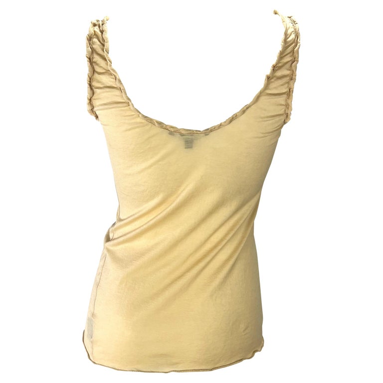 2000s Gucci by Tom Ford Beige Ruched Trim Stretch Cotton Tank Top Y2K ...