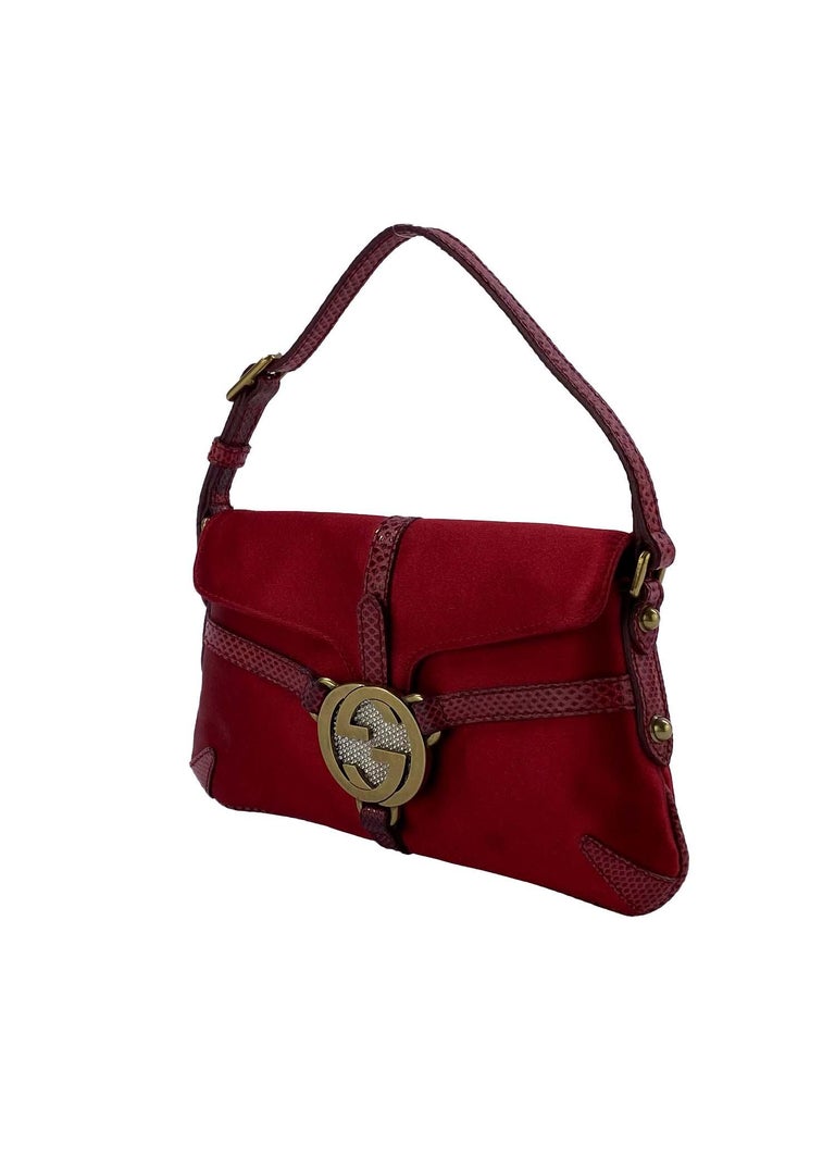 2000s Gucci by Tom Ford Mini Reins Red Lizard Silk Satin Rhinestone ...