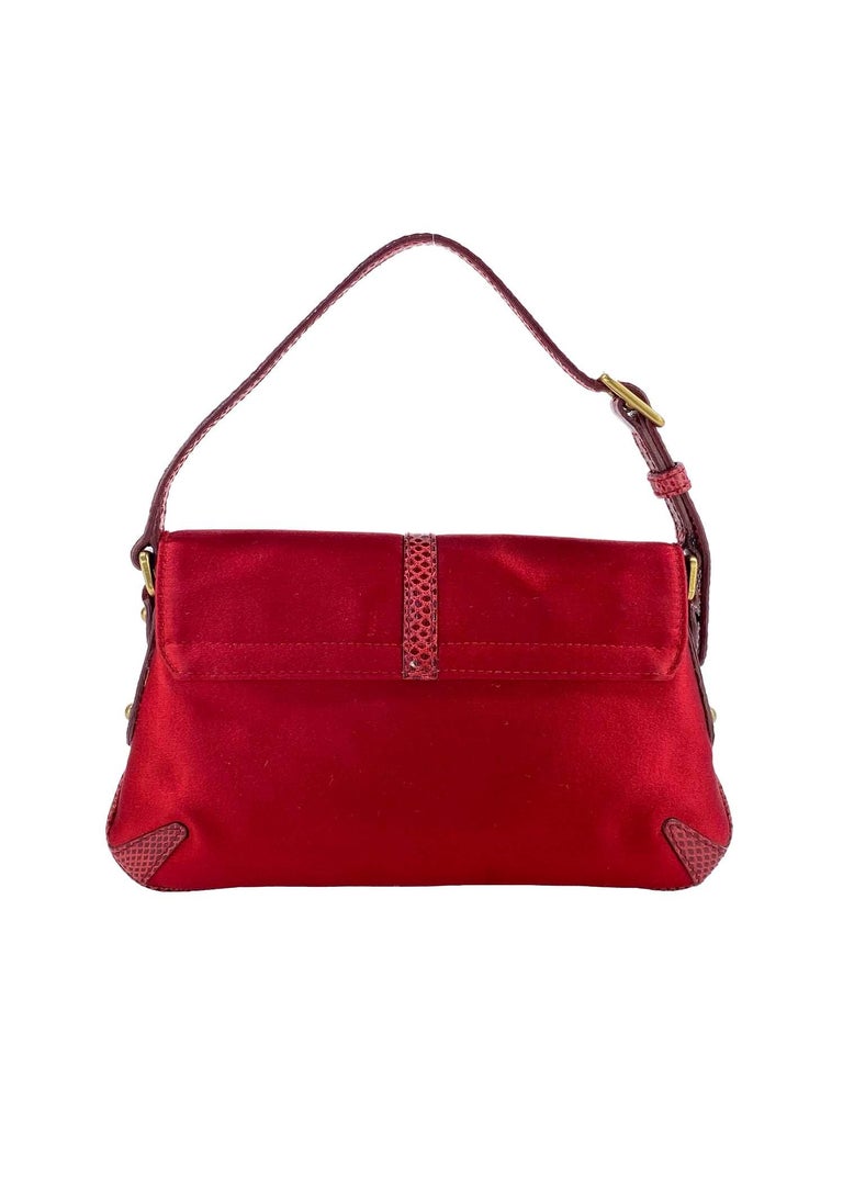 2000s Gucci by Tom Ford Mini Reins Red Lizard Silk Satin Rhinestone ...