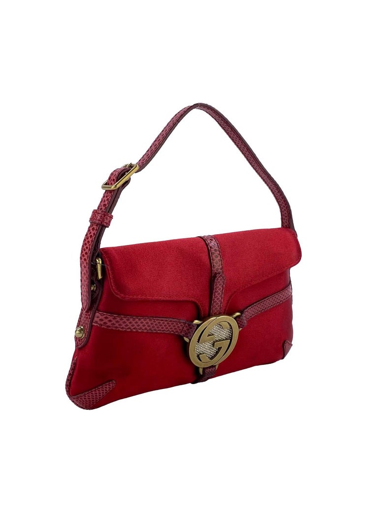 2000s Gucci by Tom Ford Mini Reins Red Lizard Silk Satin Rhinestone ...