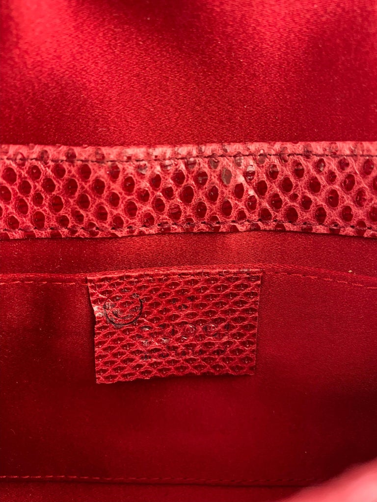 2000s Gucci by Tom Ford Mini Reins Red Lizard Silk Satin Rhinestone ...