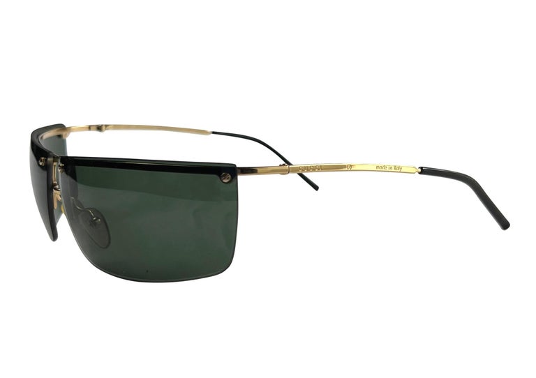 2000s Gucci by Tom Ford Rimless Gold Tone and Green GG Rhinestone ...