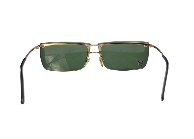 2000s Gucci by Tom Ford Rimless Gold Tone and Green GG Rhinestone ...
