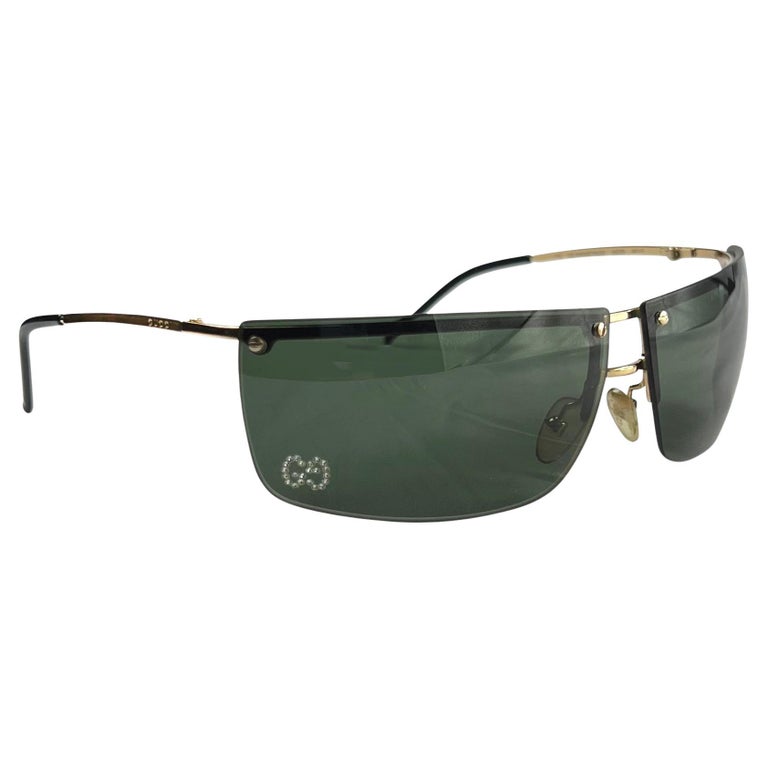 2000s Gucci by Tom Ford Rimless Gold Tone and Green GG Rhinestone ...