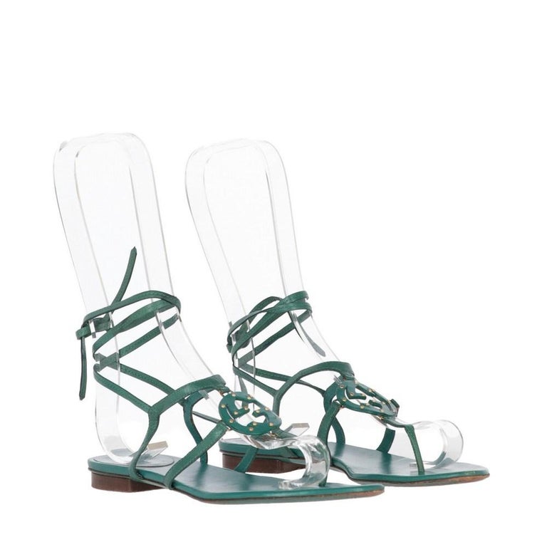 2000s Gucci emerald green leather logoed sandals at 1stDibs