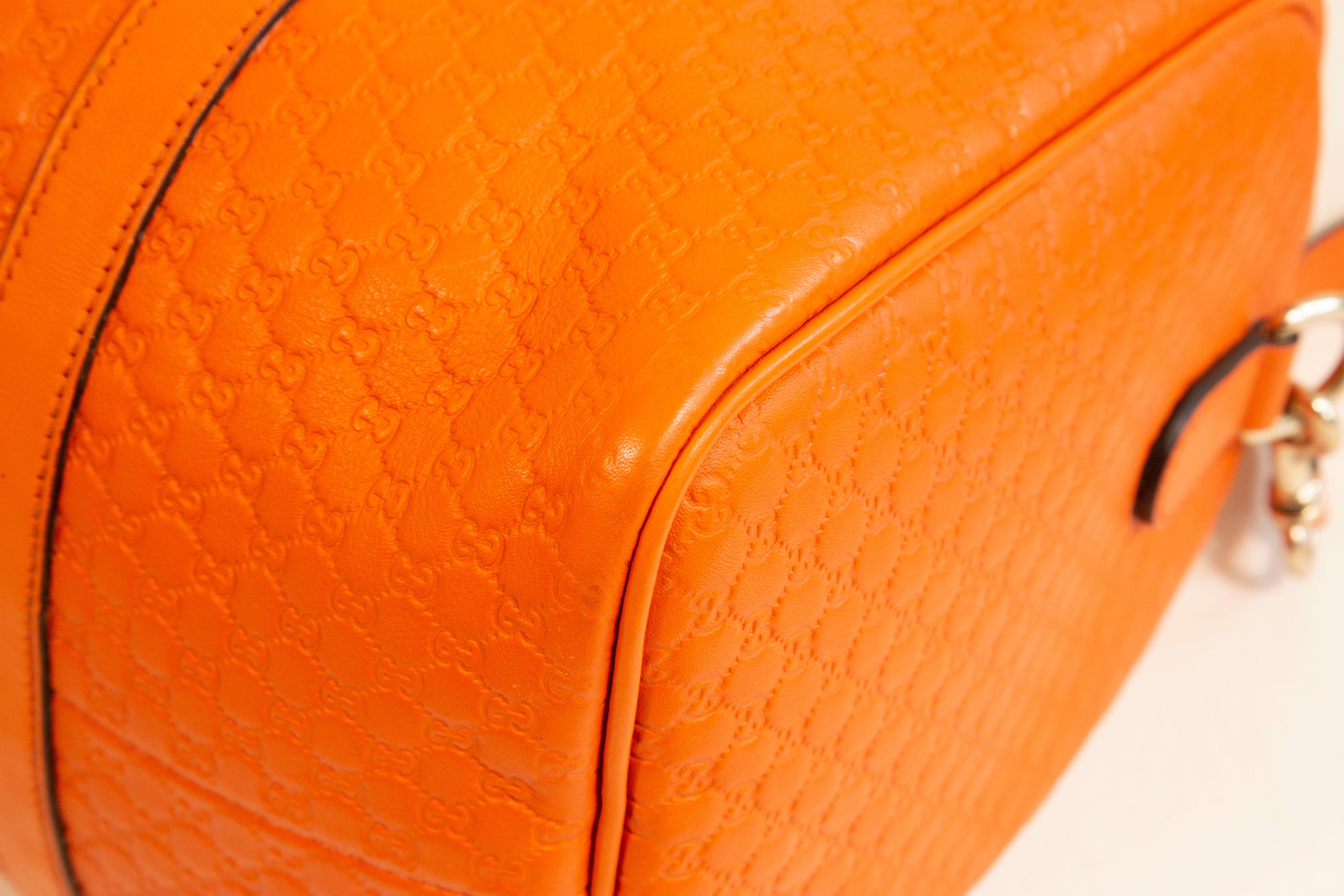2000s Gucci Orange GG Embossed Leather Boston Bag For Sale at 1stDibs