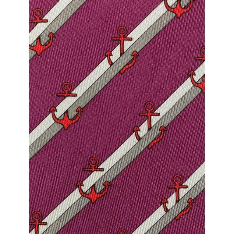 2000s Hermès Vintage wine-colored silk tie with anchors print For Sale ...
