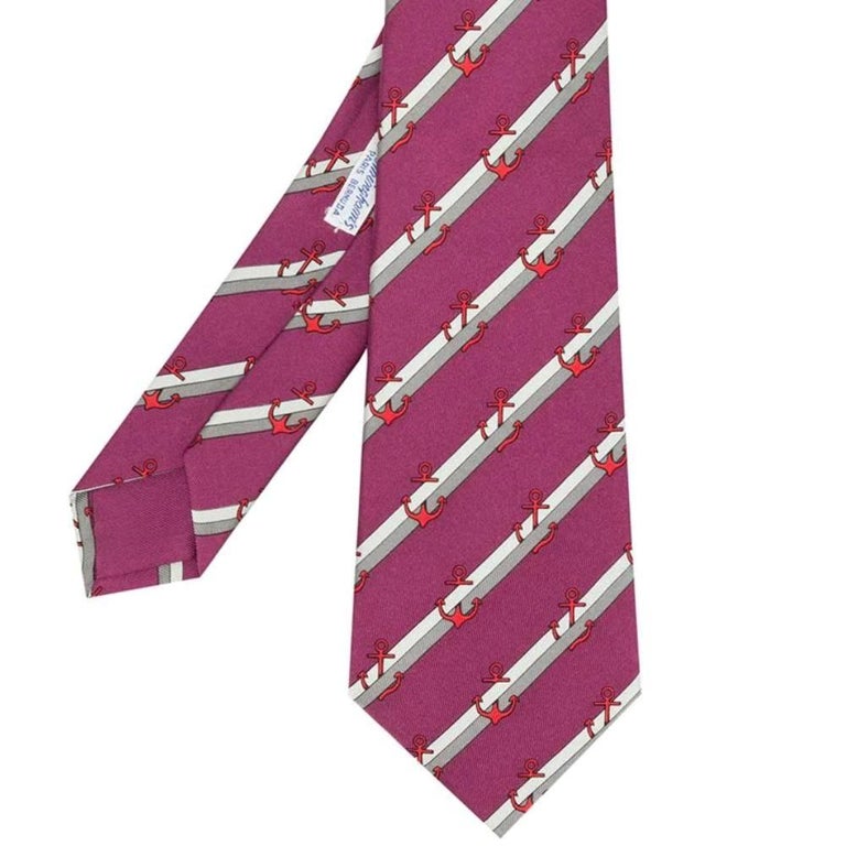 2000s Hermès Vintage wine-colored silk tie with anchors print For Sale ...