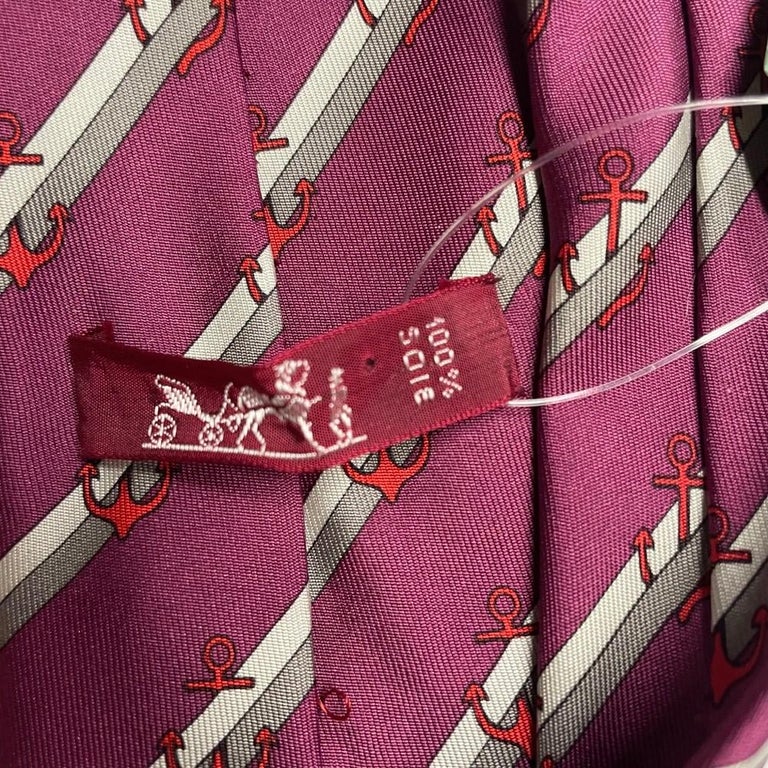 2000s Hermès Vintage wine-colored silk tie with anchors print For Sale ...
