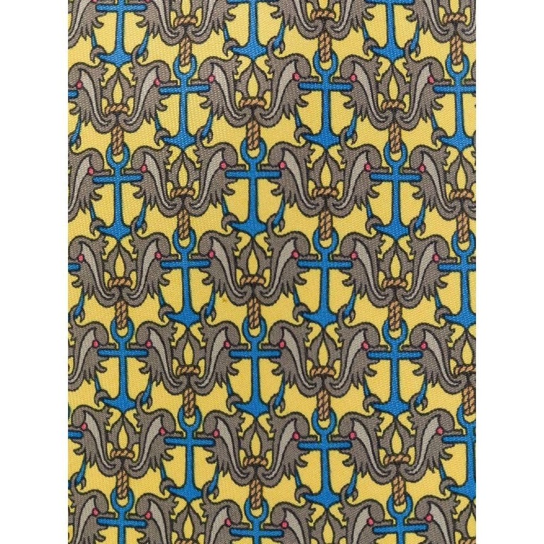 2000s Hermès Vintage yellow silk tie with blue and dove-grey print at ...