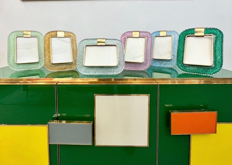 2000s Italian Vintage Aquamarine Blue Twisted Murano Glass and Brass ...