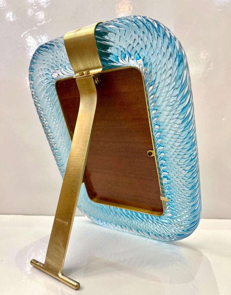 2000s Italian Vintage Aquamarine Blue Twisted Murano Glass and Brass ...