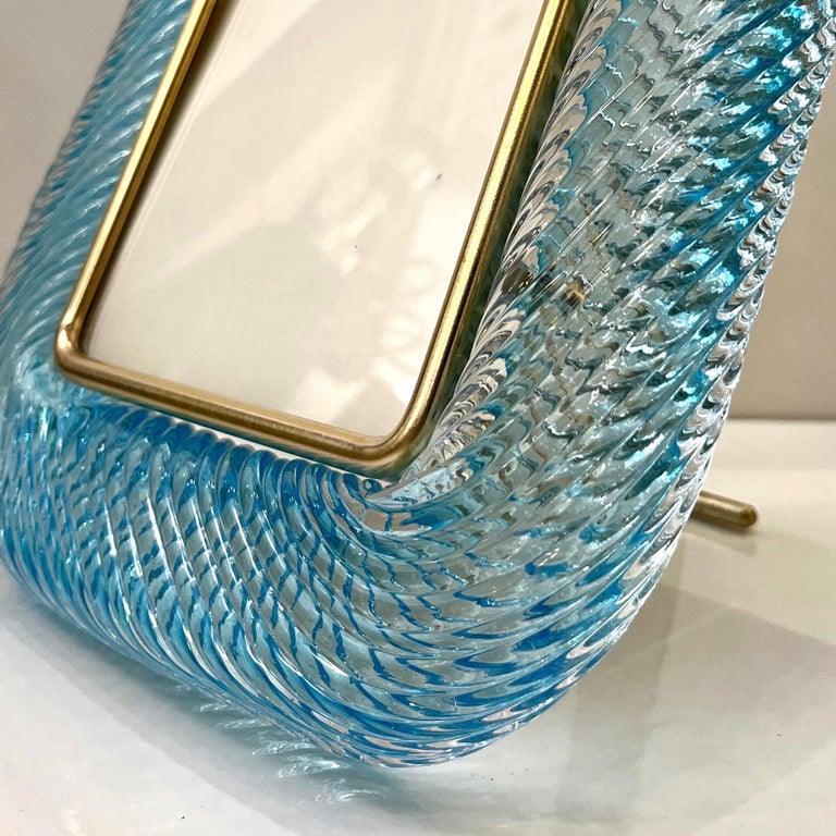 2000s Italian Vintage Aquamarine Blue Twisted Murano Glass and Brass ...