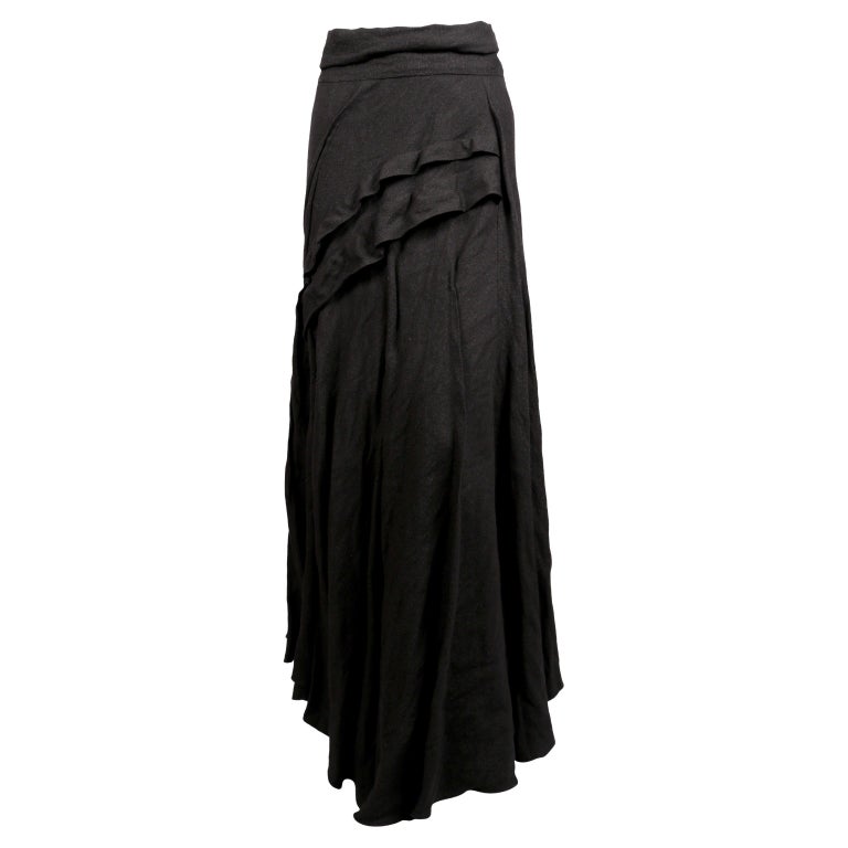 2000's JOHN GALLIANO black draped maxi skirt with 'shirt-sleeve' ties ...