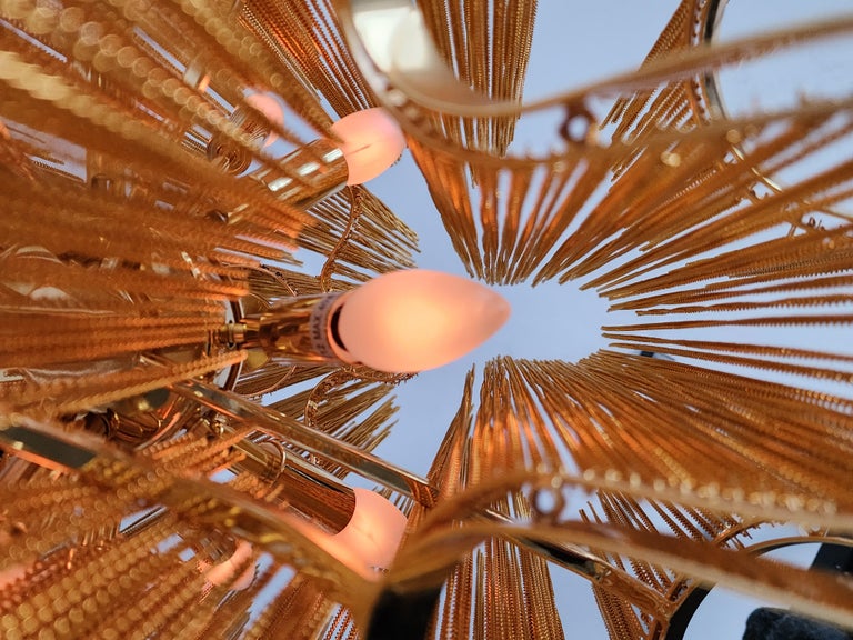 2000s Massive 12 Lights Waterfall Brass Plated Chain Link Chandelier ...