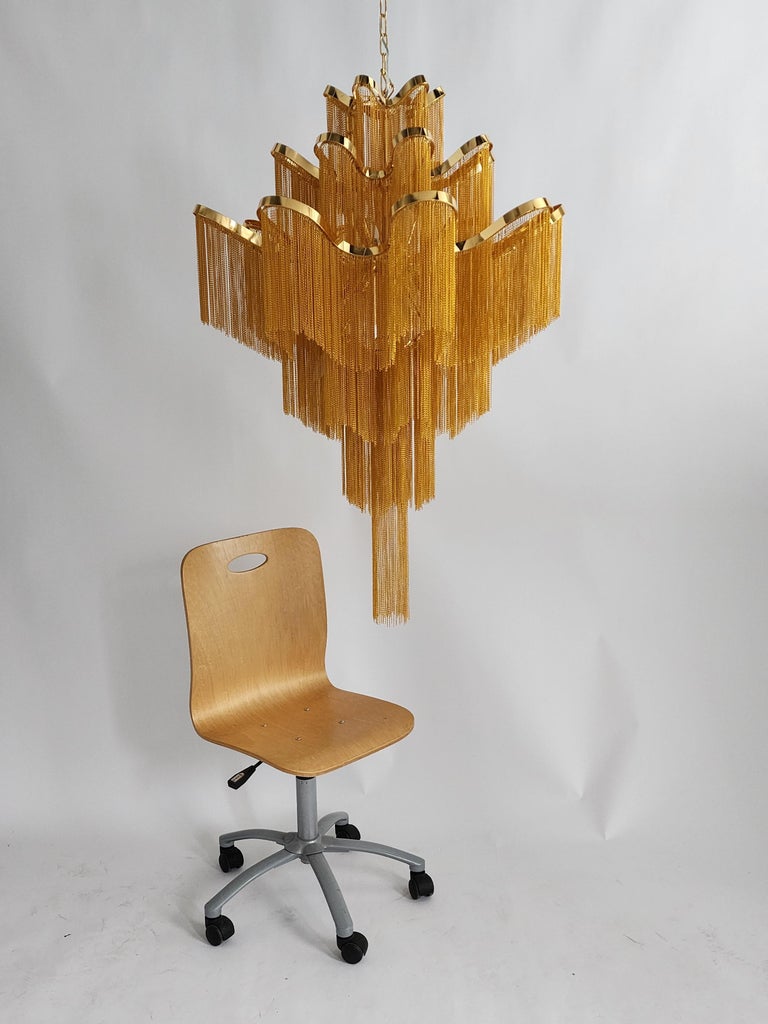 2000s Massive 12 Lights Waterfall Brass Plated Chain Link Chandelier ...