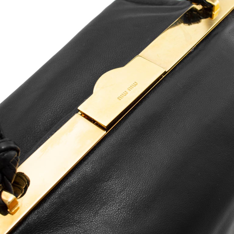 2000s Miu Miu Black Leather and Gold Frame Mini Bag For Sale at 1stDibs