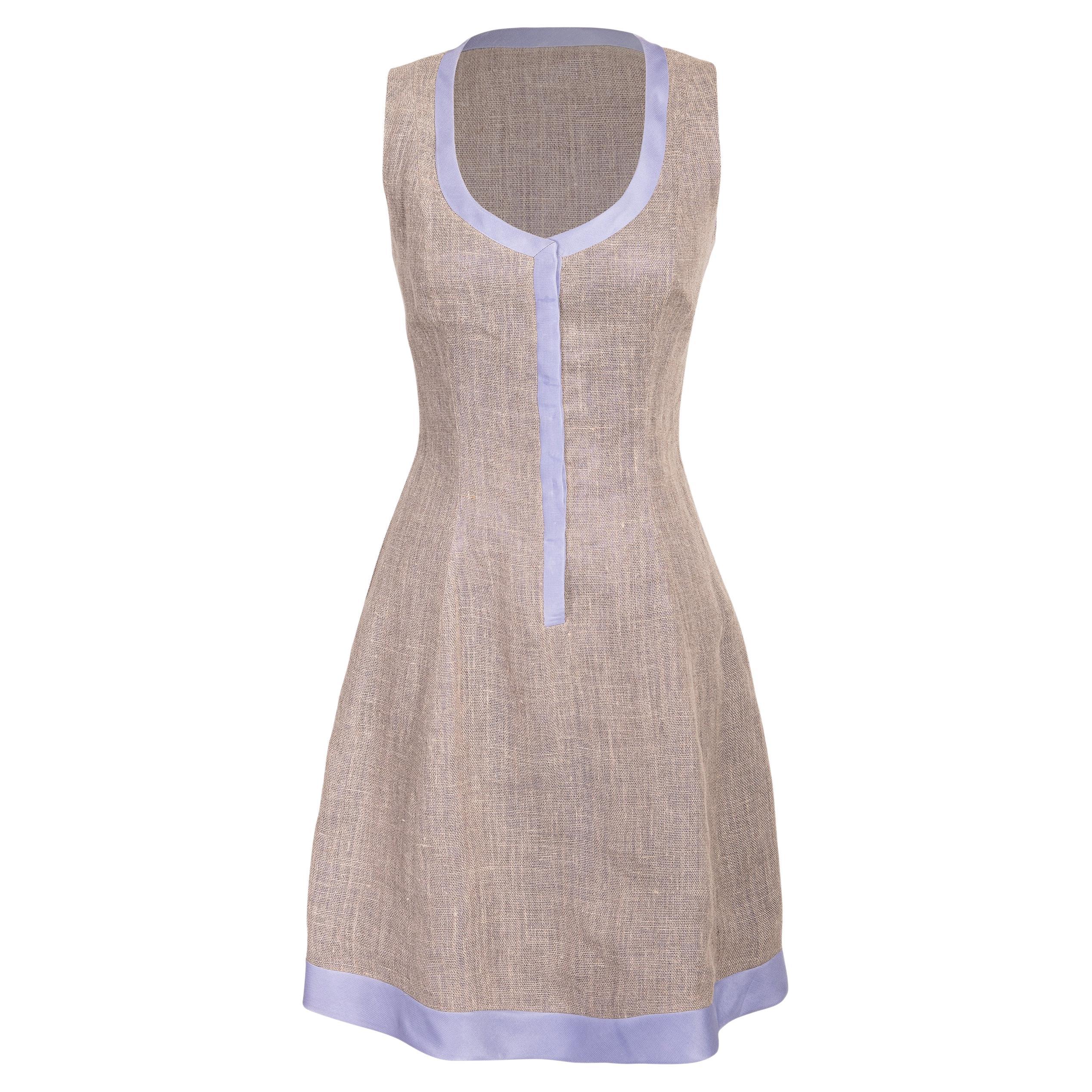 2000's Prada Canvas Dress with Purple Silk Trim at 1stDibs