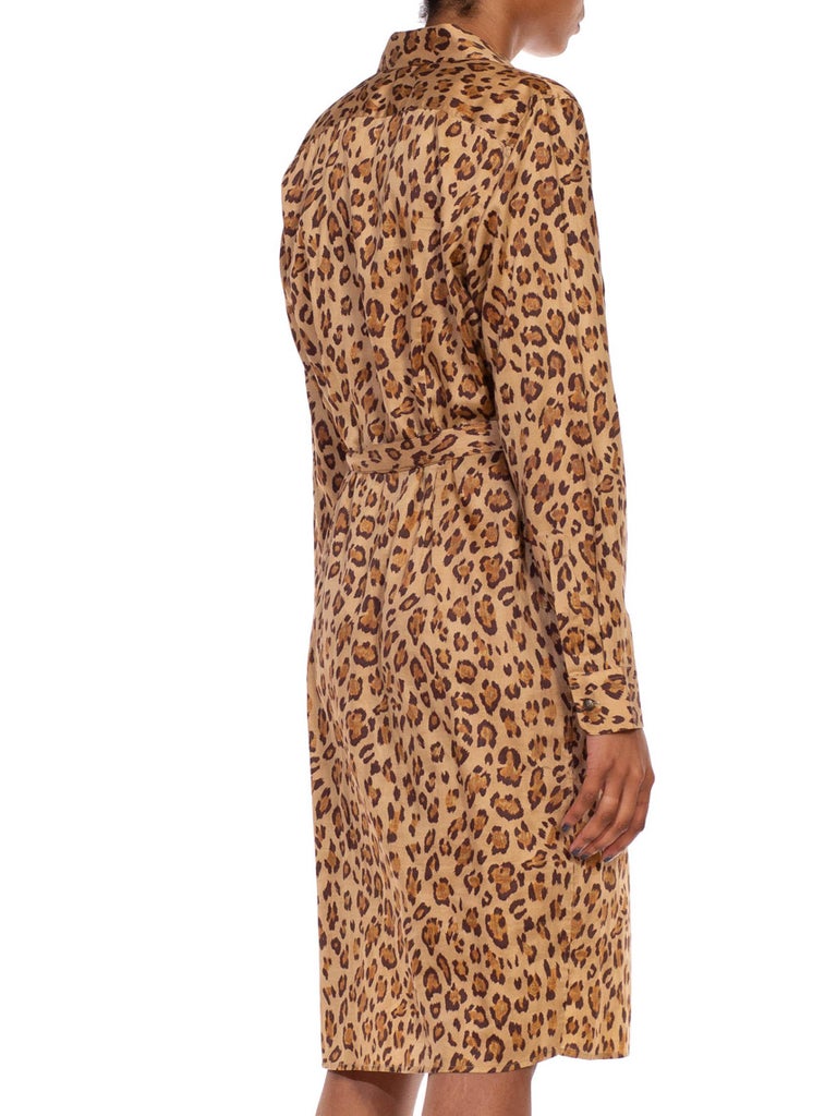 2000S RALPH LAUREN Leopard Print Brown Cotton Sateen Safari Shirt Dress ...