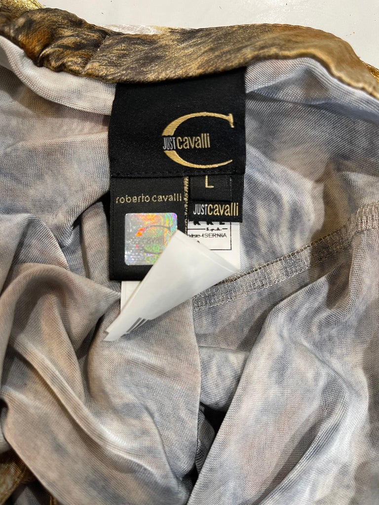 2000s Roberto Cavalli Lion Animal Print Gold Lame Size Large Racerback ...